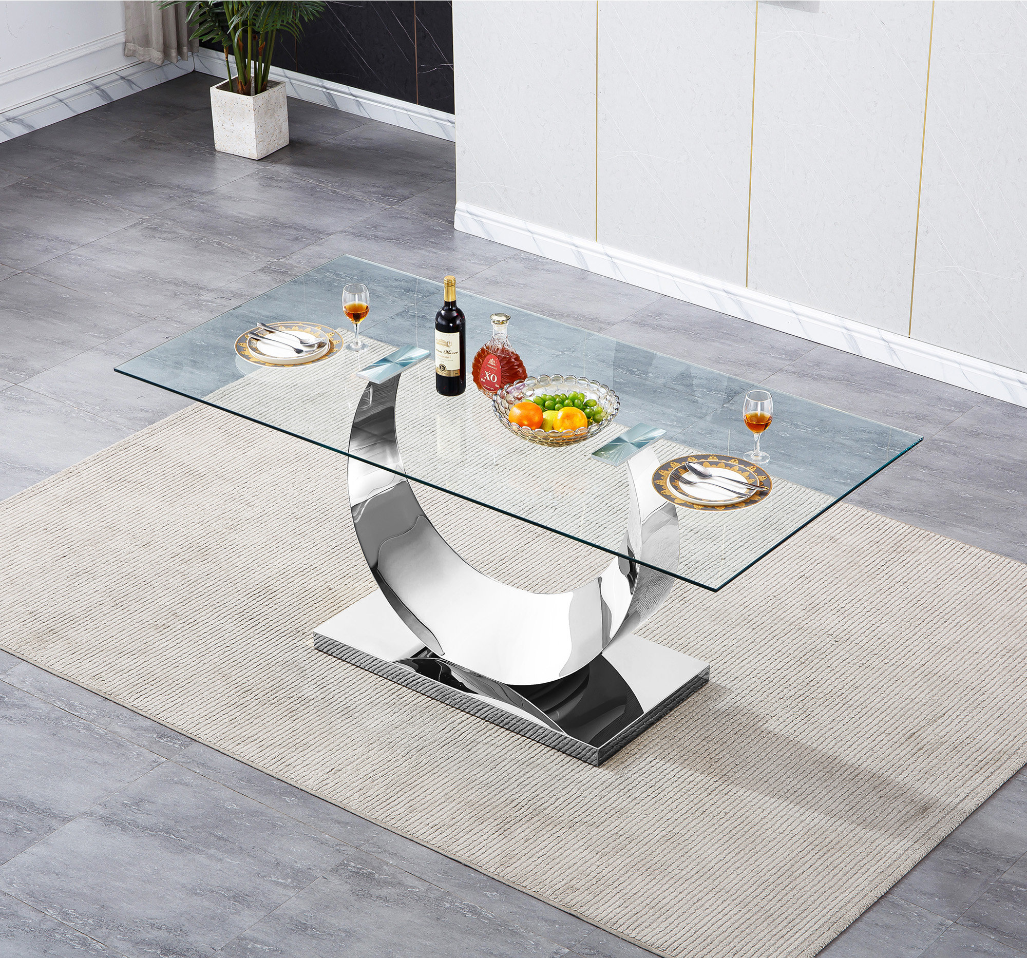 Mercer41 70" Large Glass Dining Table for 8, Rectangular Glass Dining Room Table with Tempered ...